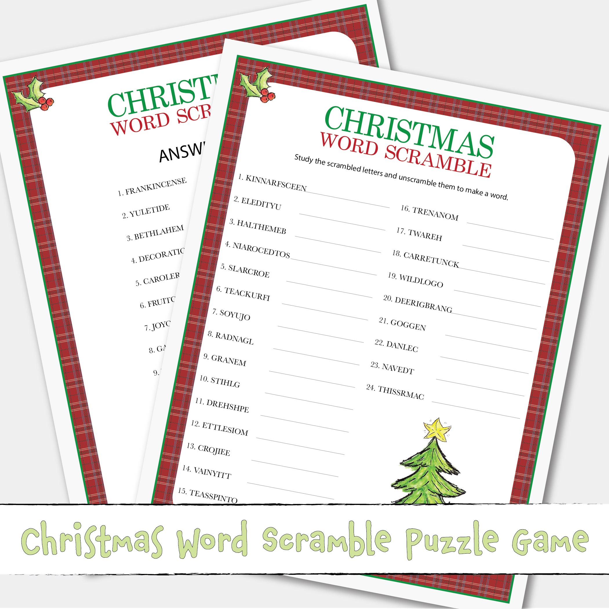 Christmas Word Scramble Printable Puzzle Game Instant Download ...